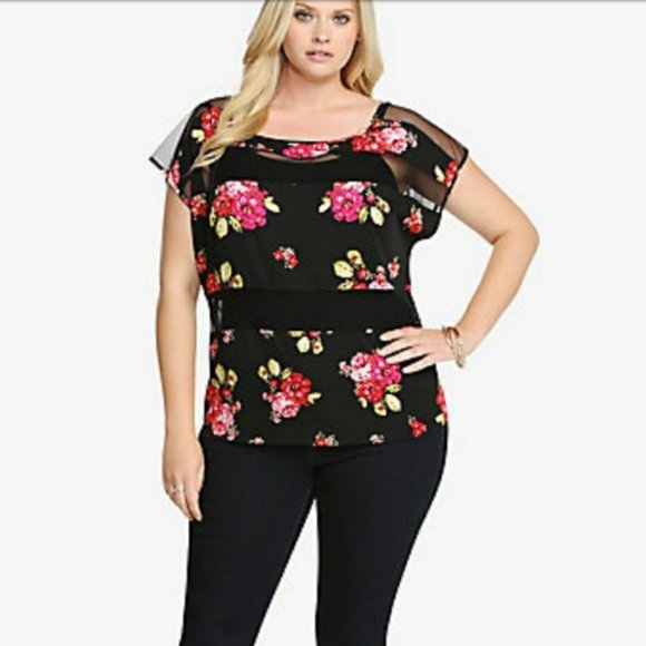 torrid | Tops | Torrid Floral Mesh Inset Top | Poshmark